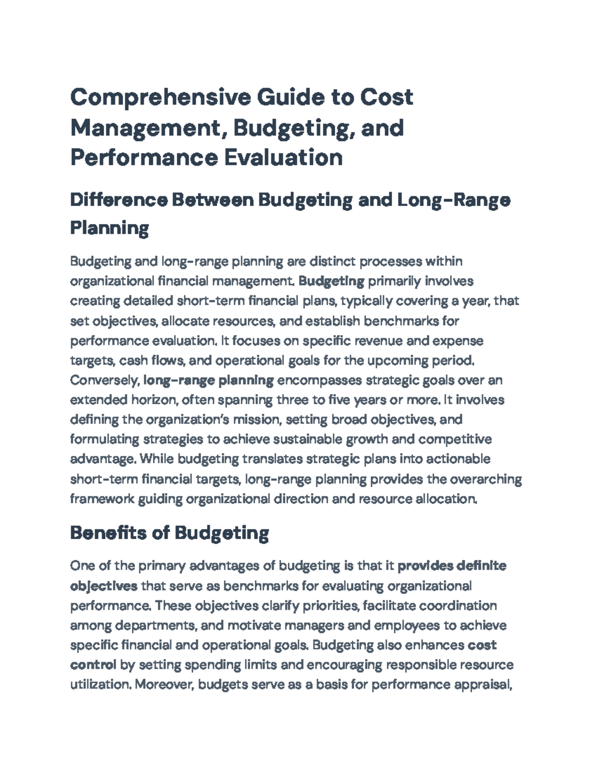 Comprehensive Guide to Cost Management & Budgeting (FIN 301) - Studocu