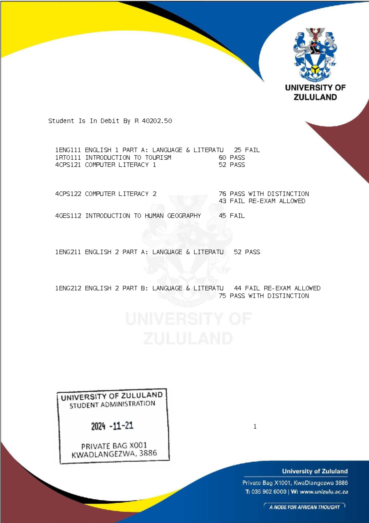 Student Financial Status and Course Results Summary - Studocu