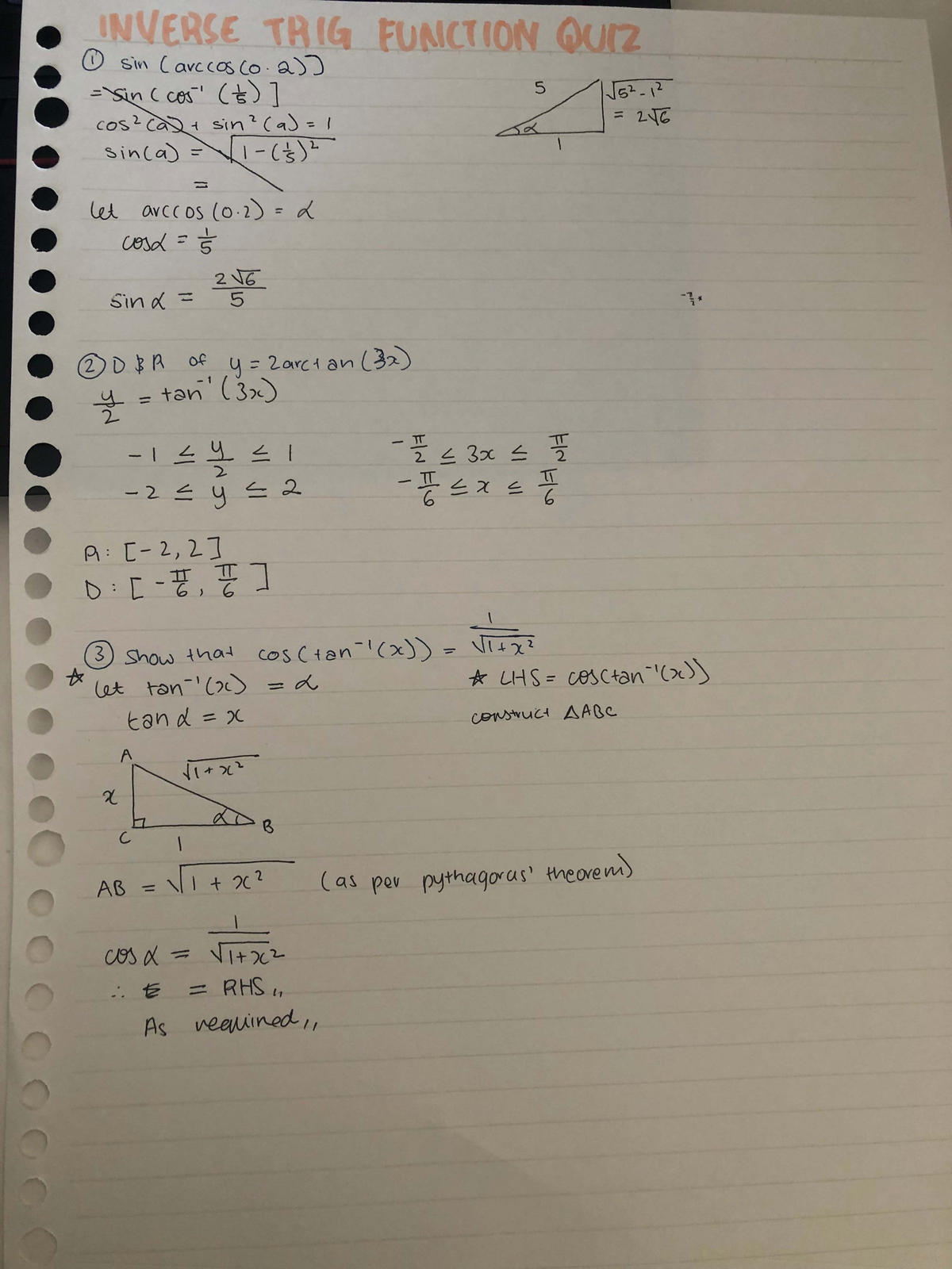 Inverse Trig Function Quiz I - Sin and Cos Concepts - Studocu