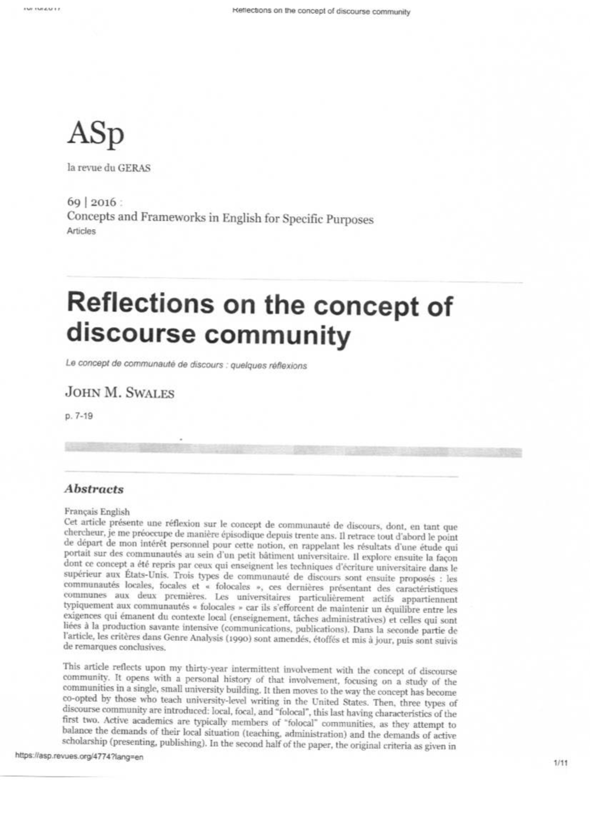 Reflections on Discourse Community Concepts - ASp 69 2016 - Studocu