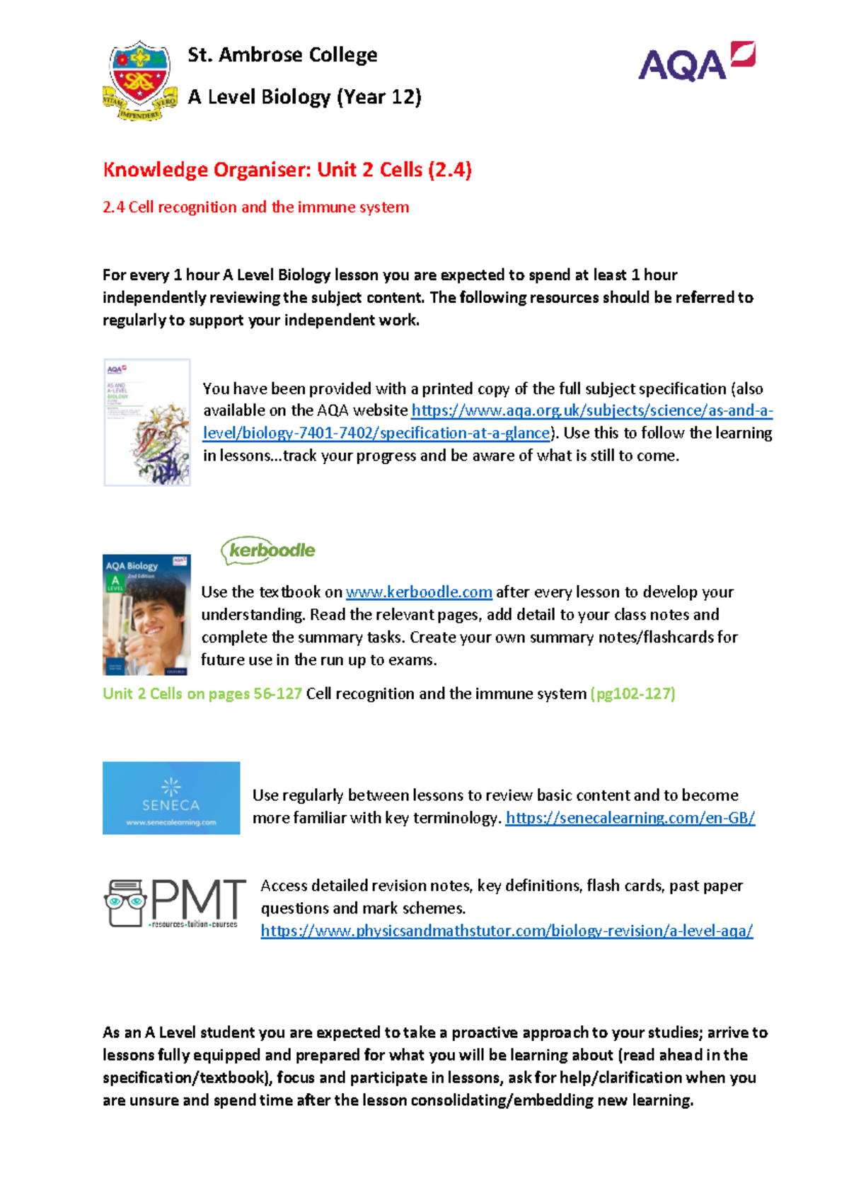 A Level Biology (Year 12) Notes: Unit 2 Cells - Immune System Insights ...