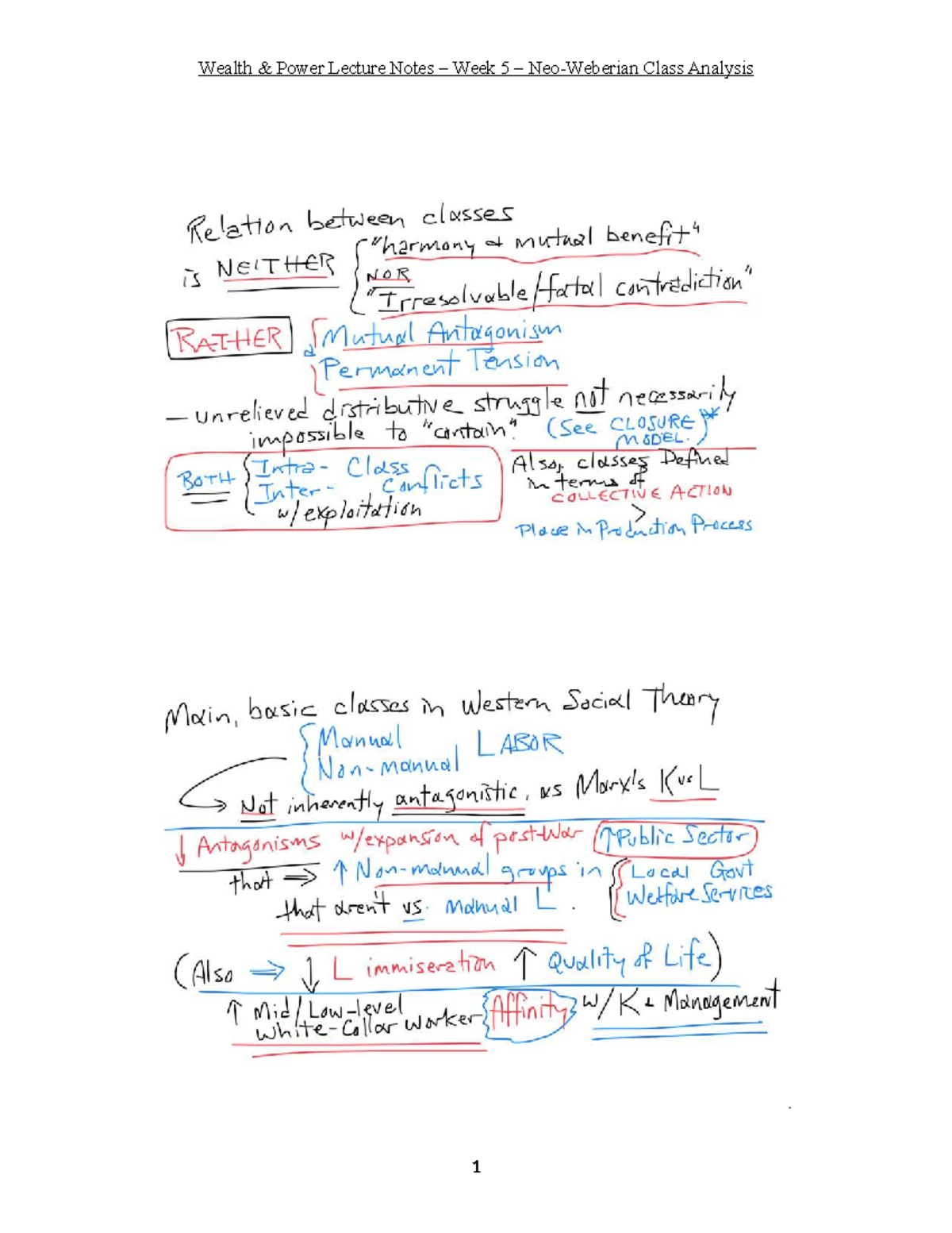 Wealth & Power Lecture Notes - Week 5: Neo-Weberian Class Analysis ...