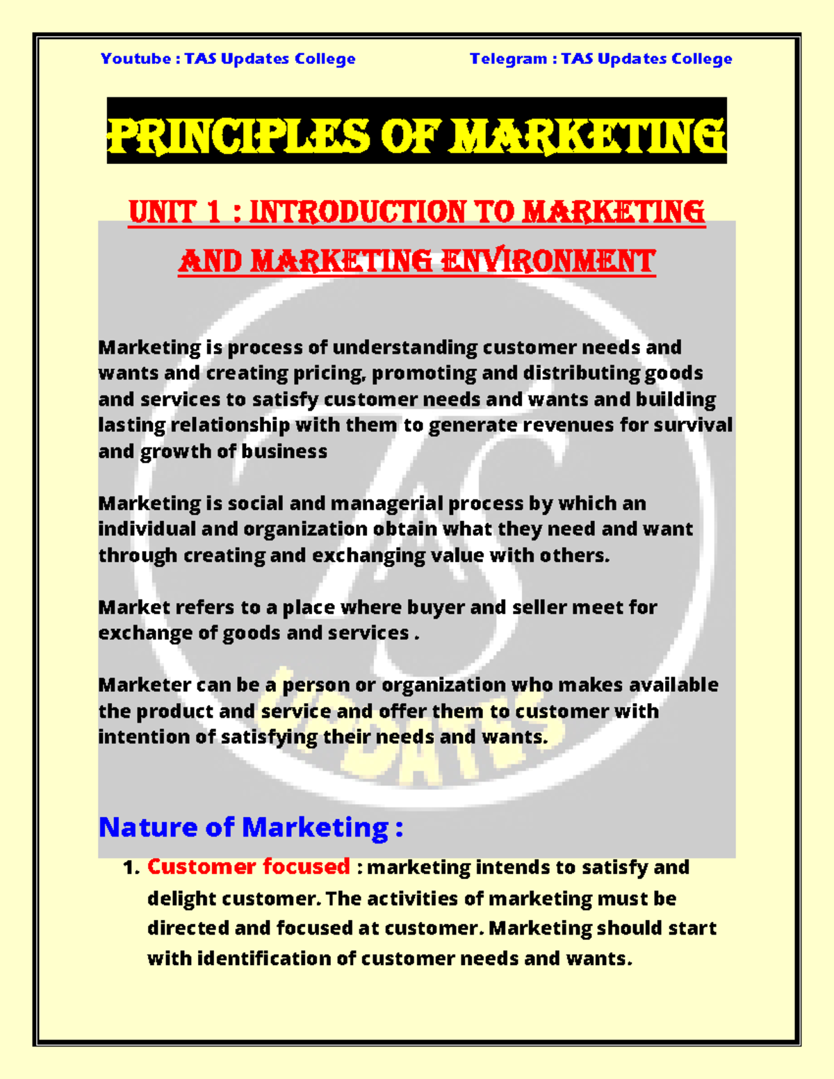 Principles of Marketing - Unit 1: Introduction and Environment Factors ...