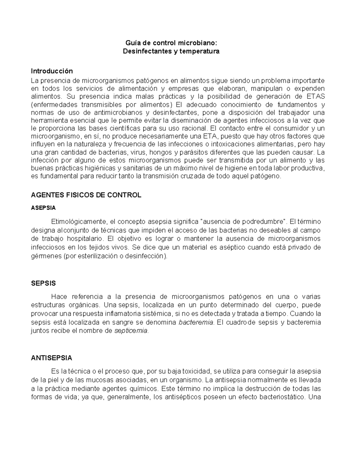 Guía de Control Microbiano: Desinfectantes y Temperatura - Estudio ...