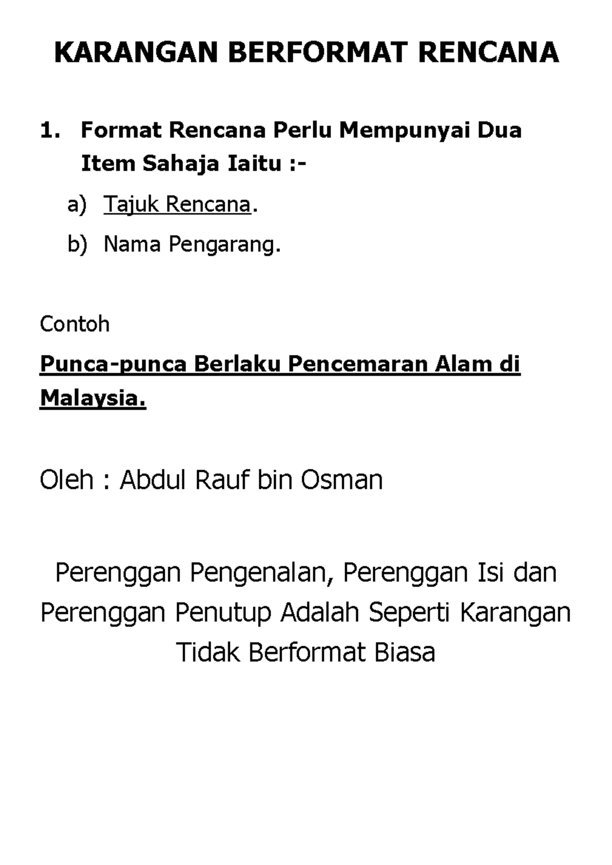 Karangan Berformat Rencana - Bahasa Melayu - KARANGAN BERFORMAT RENCANA ...