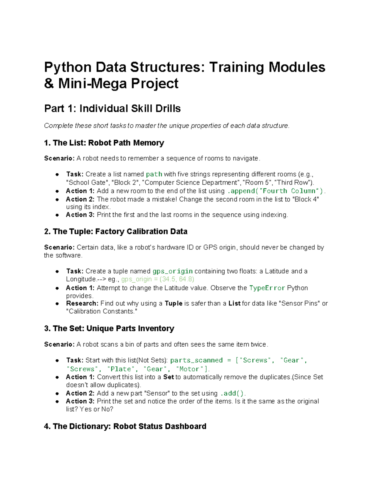 Python Data Structures: Training Modules & Mini-Mega Project - Studocu