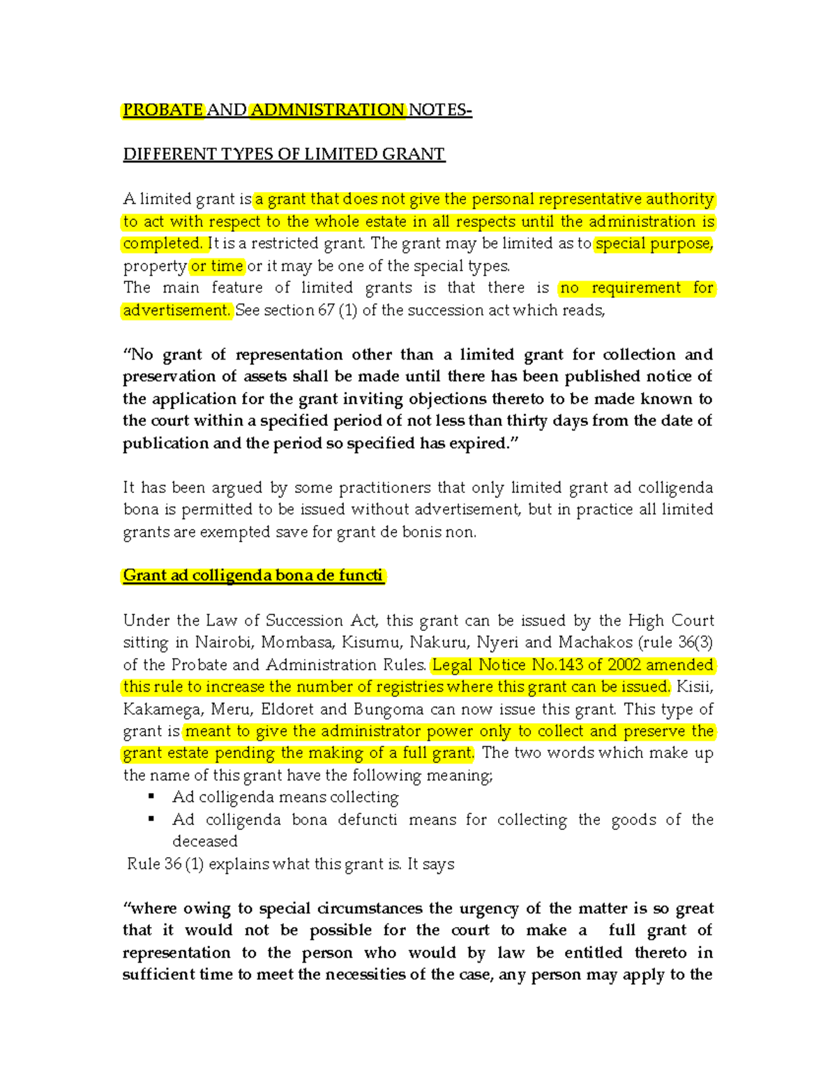 Probate & Administration Notes: Types of Limited Grants Explained - Studocu