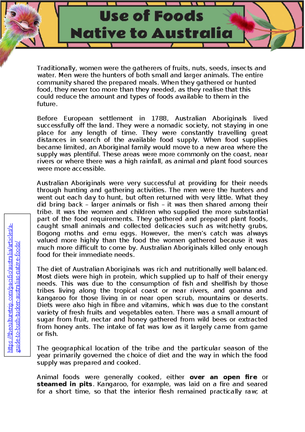 Aboriginal Bush Foods: Traditional Gathering and Diet Practices - Studocu