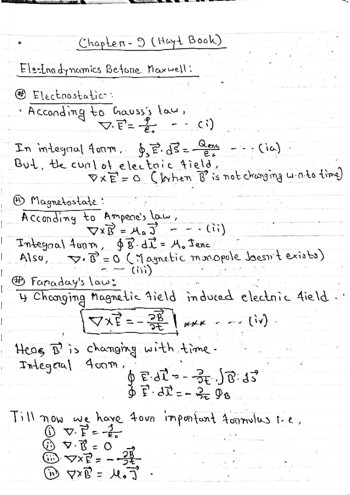 Electrodynamics Before Maxwell: Key Concepts and Formulas (PHYS 301 ...
