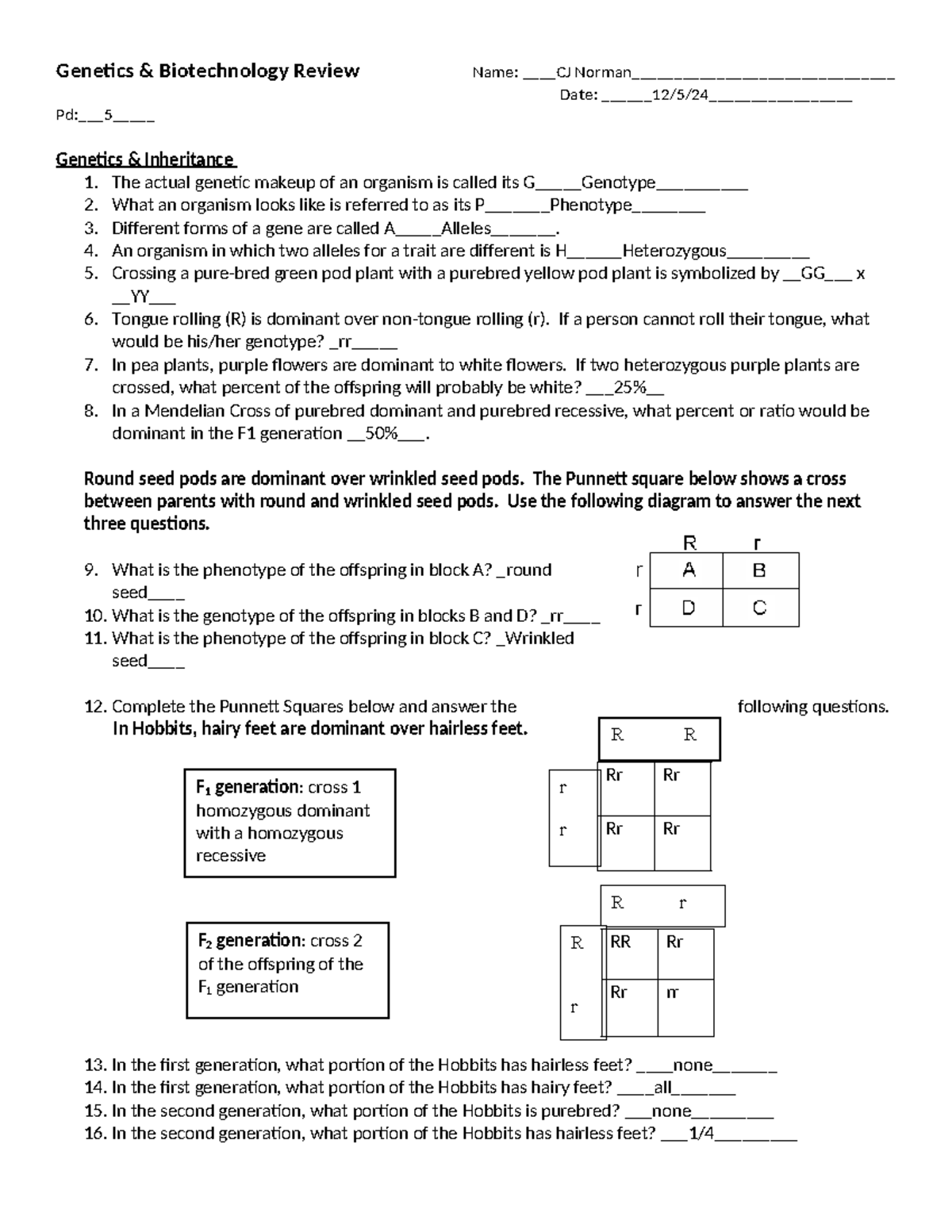 5 Unit review Genetics & Biotechnology - Genetics & Biotechnology ...
