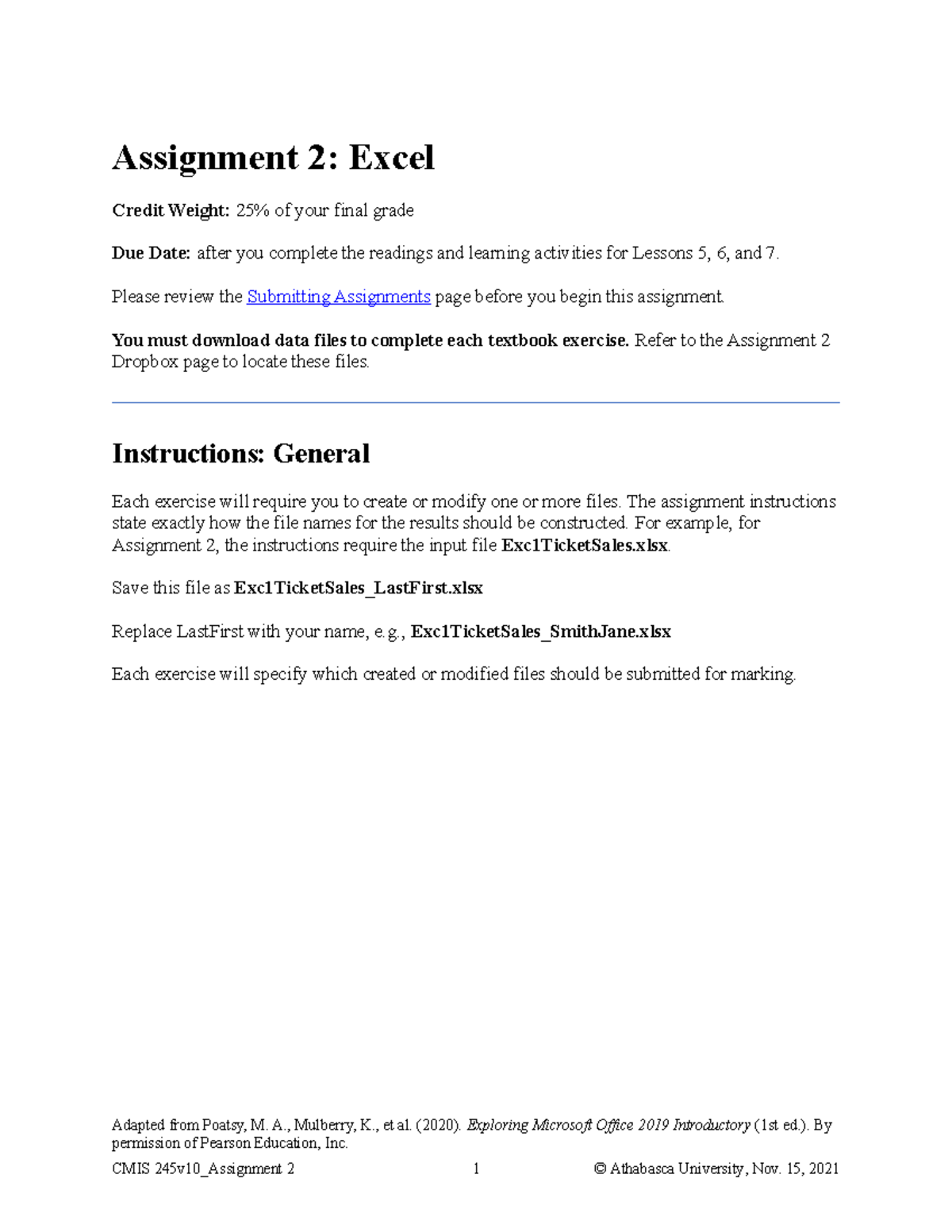 CMIS245v10 Assignment 2: Excel Exercises and Formatting Guidelines - Studocu