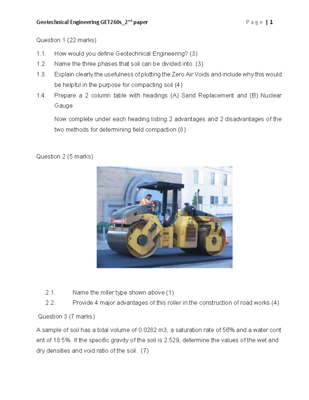 GET260s 2019-01 2nd Paper Example: Geotechnical Engineering Questions ...