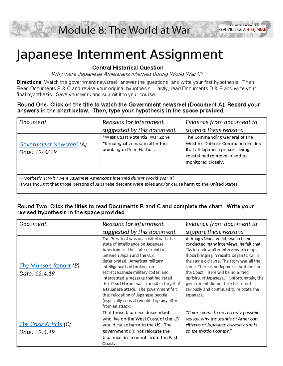 A8.02.1 Japanese Internment Assignment: Analyzing Historical ...