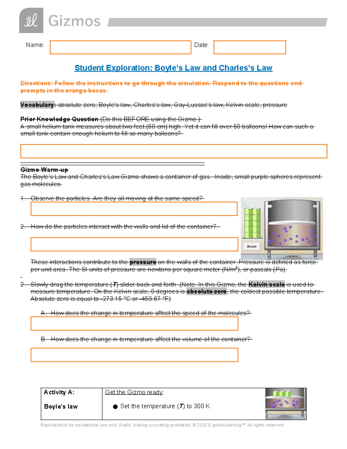 Boyle's and Charles's Laws: Student Exploration Lab (Physics 101) - Studocu