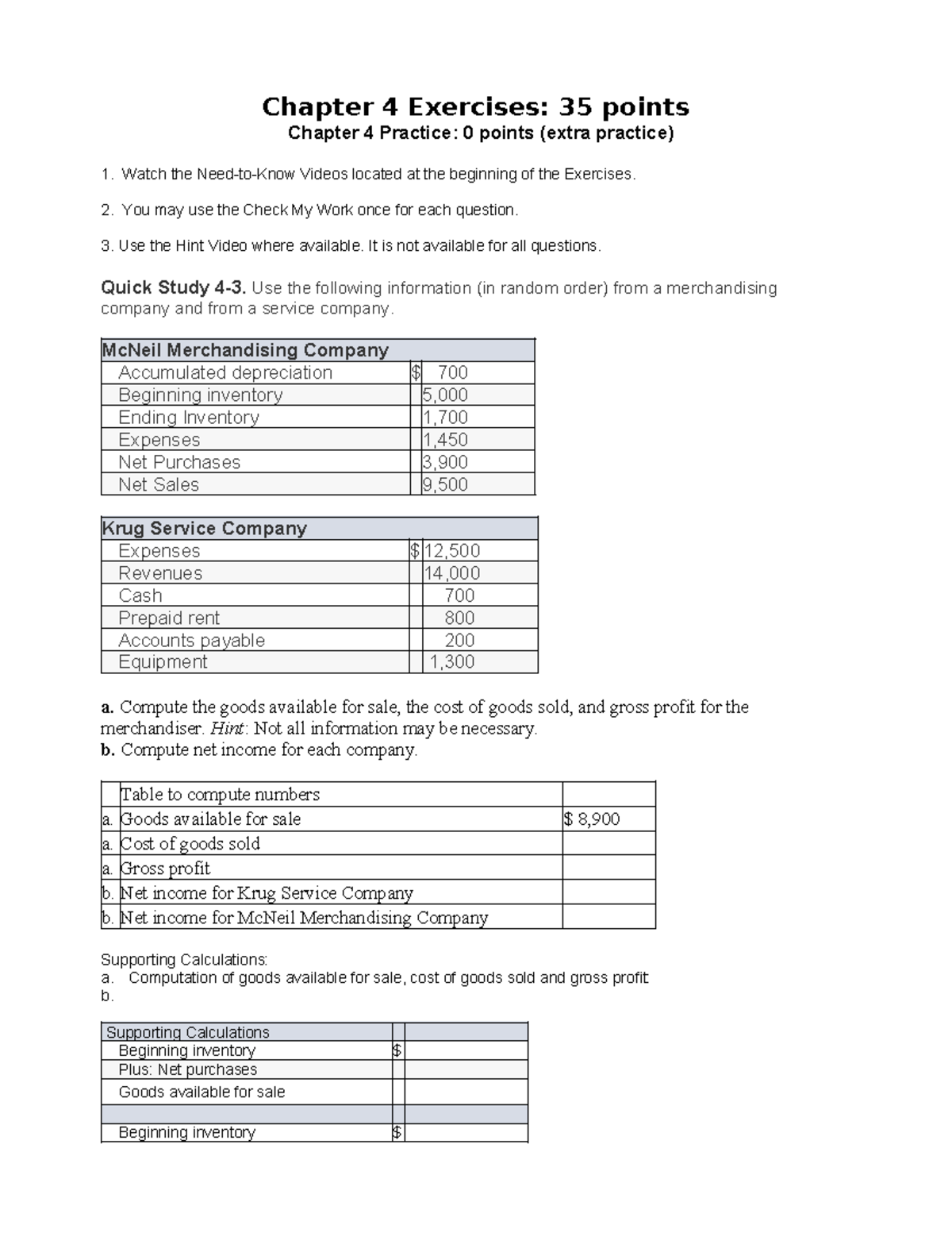 Ch4 Exercises IE: Merchandising & Service Company Analysis - Studocu