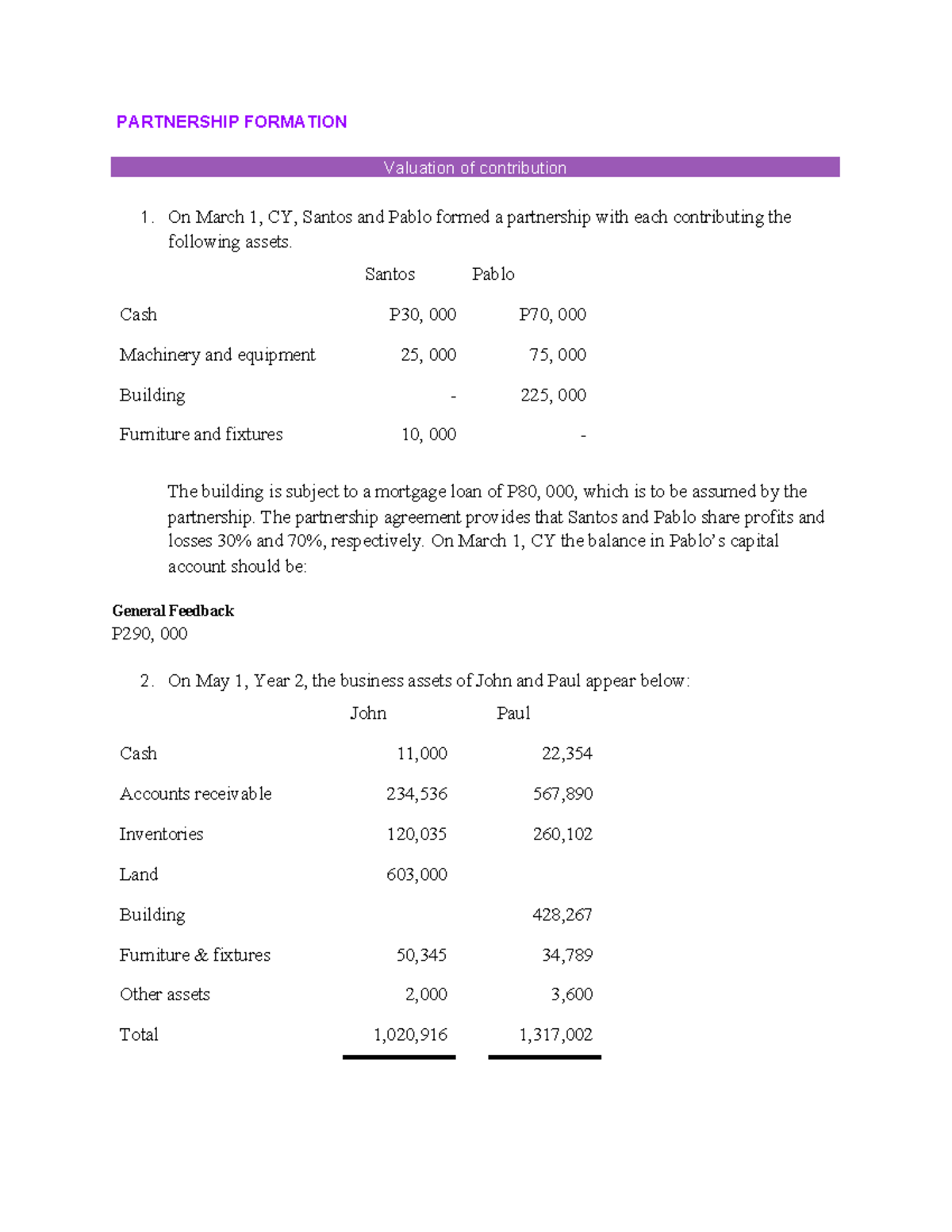 PARTNERSHIP FORMATION: Valuation of Contributions and Adjustments - Studocu