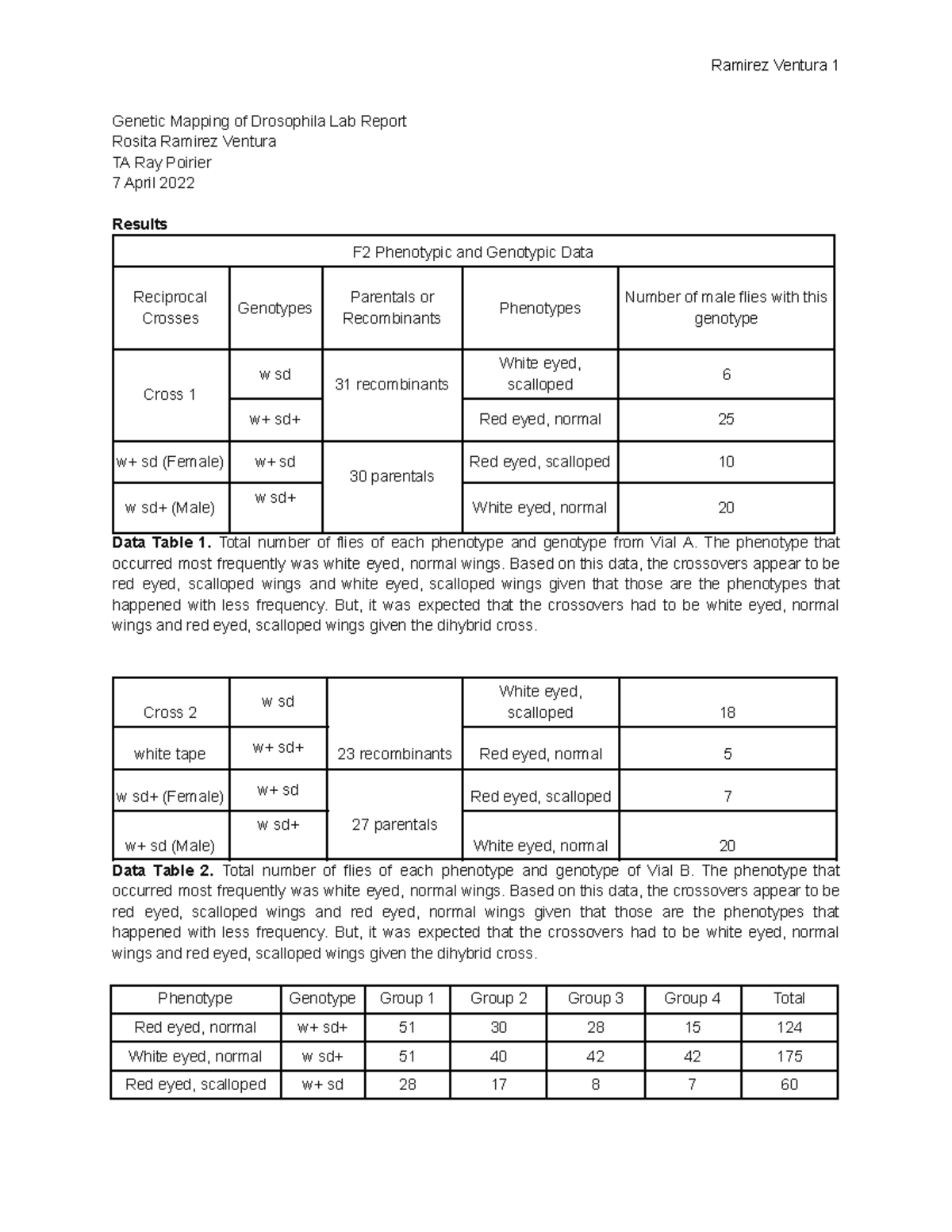 Genetic Mapping of Drosophila Lab Report - Total number of flies of ...
