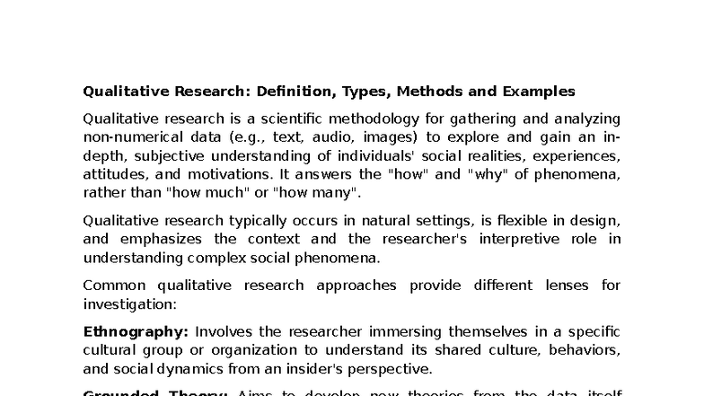 Qualitative Research Methods: Types, Approaches, and Analysis - Studocu