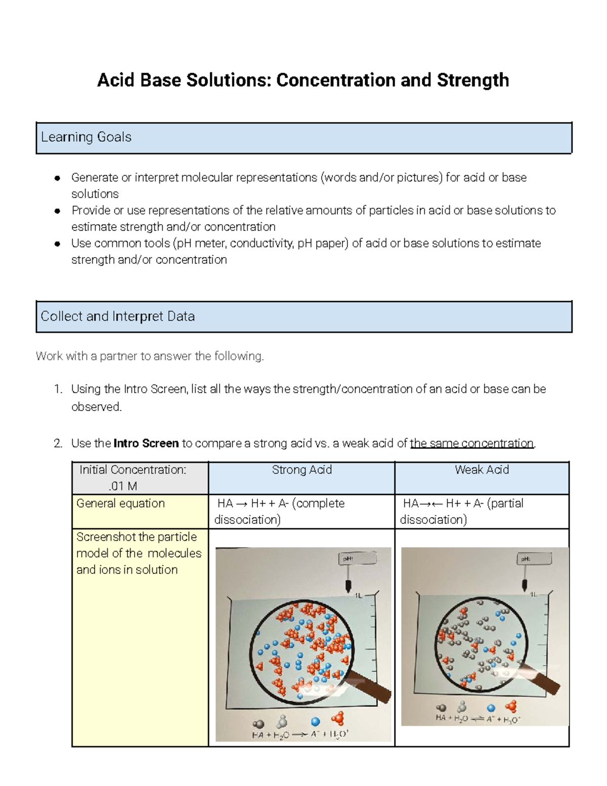 Acid-Base Solutions: Strength vs. Concentration Analysis (Chem 101 ...