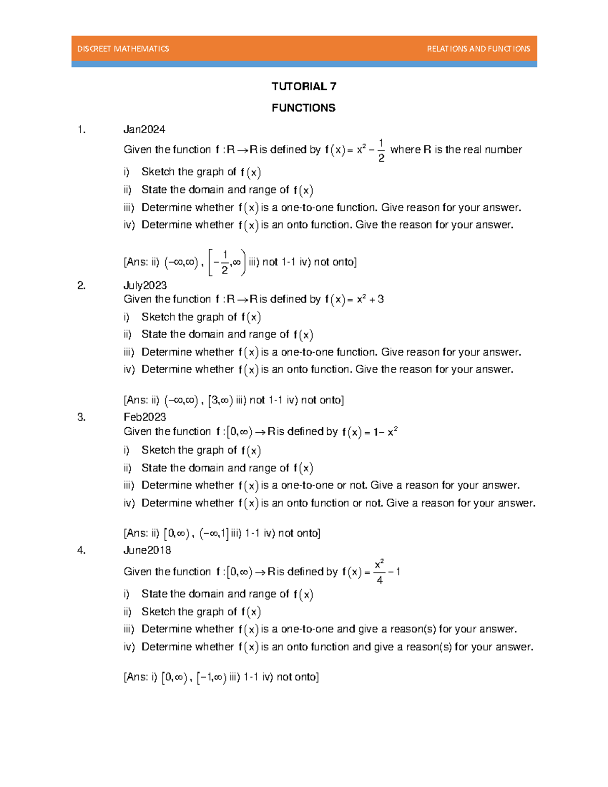 DISCRETE MATH TUTORIAL 7: FUNCTIONS & GRAPH ANALYSIS - Studocu