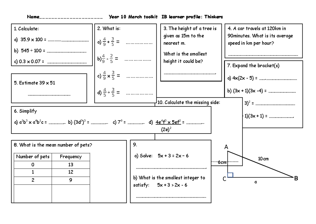Year 10 Math Revision Toolkit: Key Skills for IB Learner Profile - Studocu