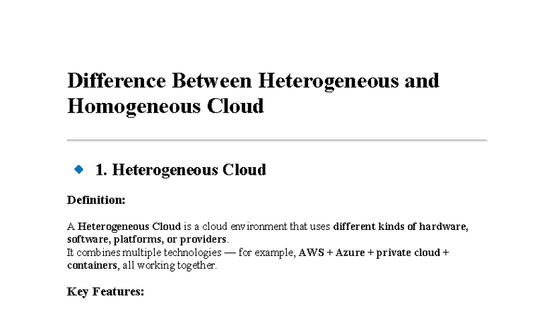 Difference Between Heterogeneous and Homogeneous Cloud Concepts - Studocu