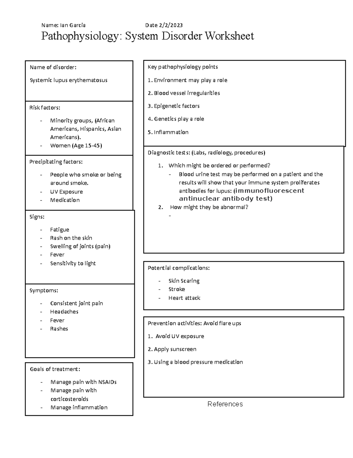 Pathophysiology Worksheet on System Disorders - Fall2020-PATHO - Studocu