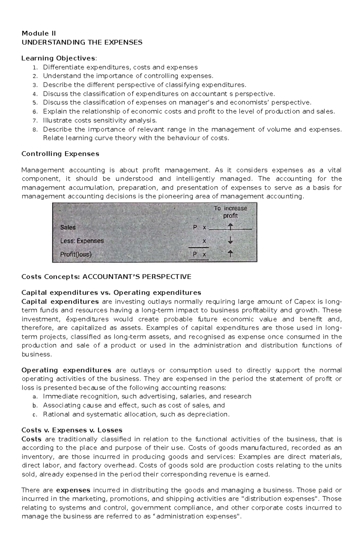 Module II: Understanding Expenses in Management Accounting - Studocu
