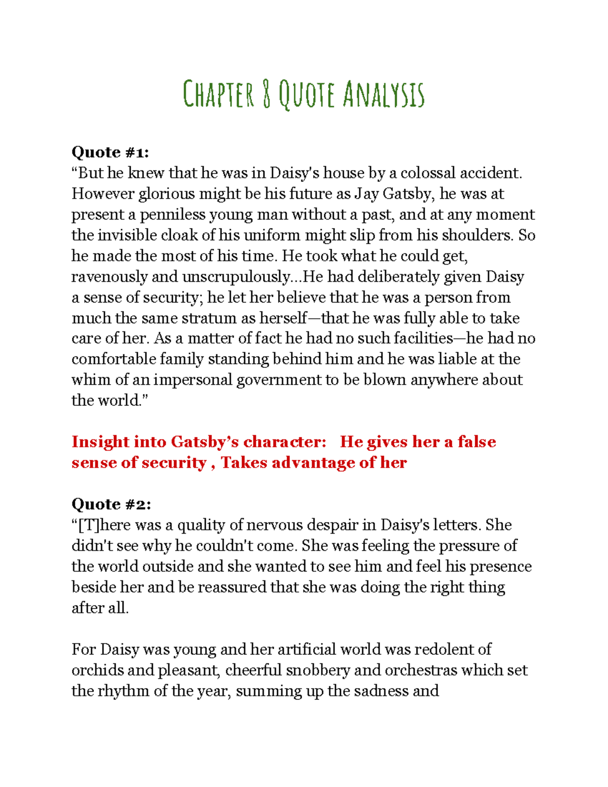 Copy of Chapter 8 Quote Analysis - Chapter 8 Quote Analysis Quote #1 ...