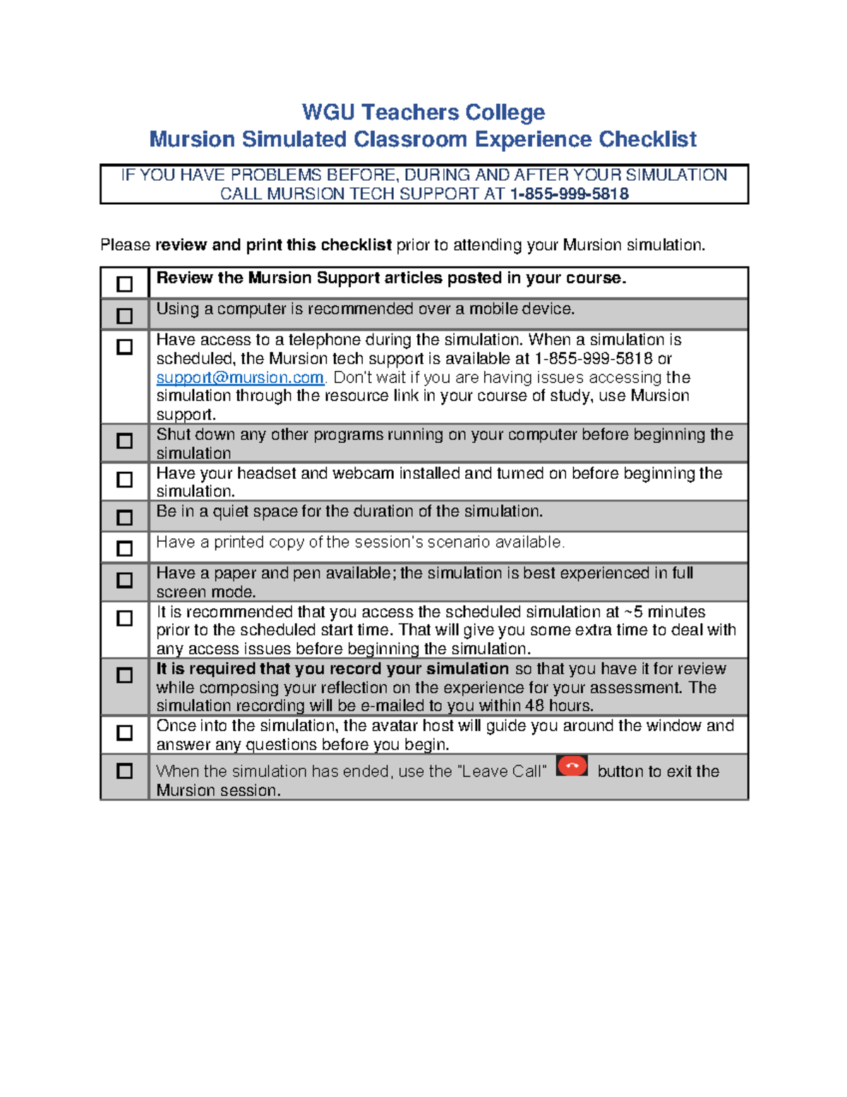 WGU Teachers College: Mursion Simulation Checklist for Success - Studocu