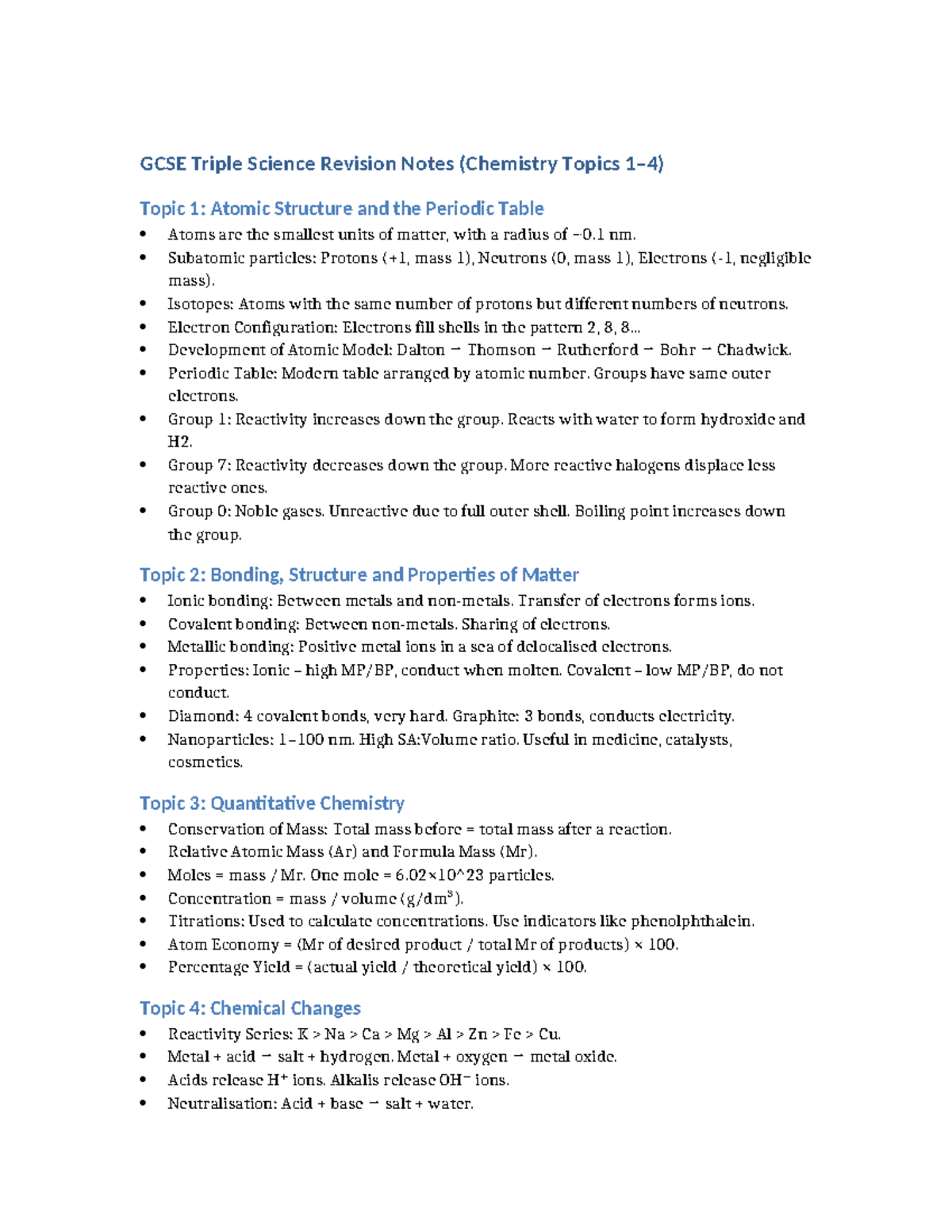 GCSE Triple Science Revision Notes: All Chemistry & Physics Topics ...