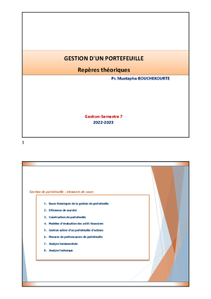 ENCG S7 - 1 Gestion de portefeuille Séance introductive # $$ & /-. *# ! - Studocu