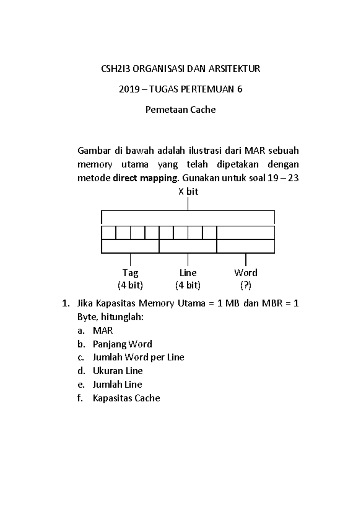 COA-2019-Tugas Pertemuan 6: Pemetaan Cache & Solusi Soal 19-23 - Studocu