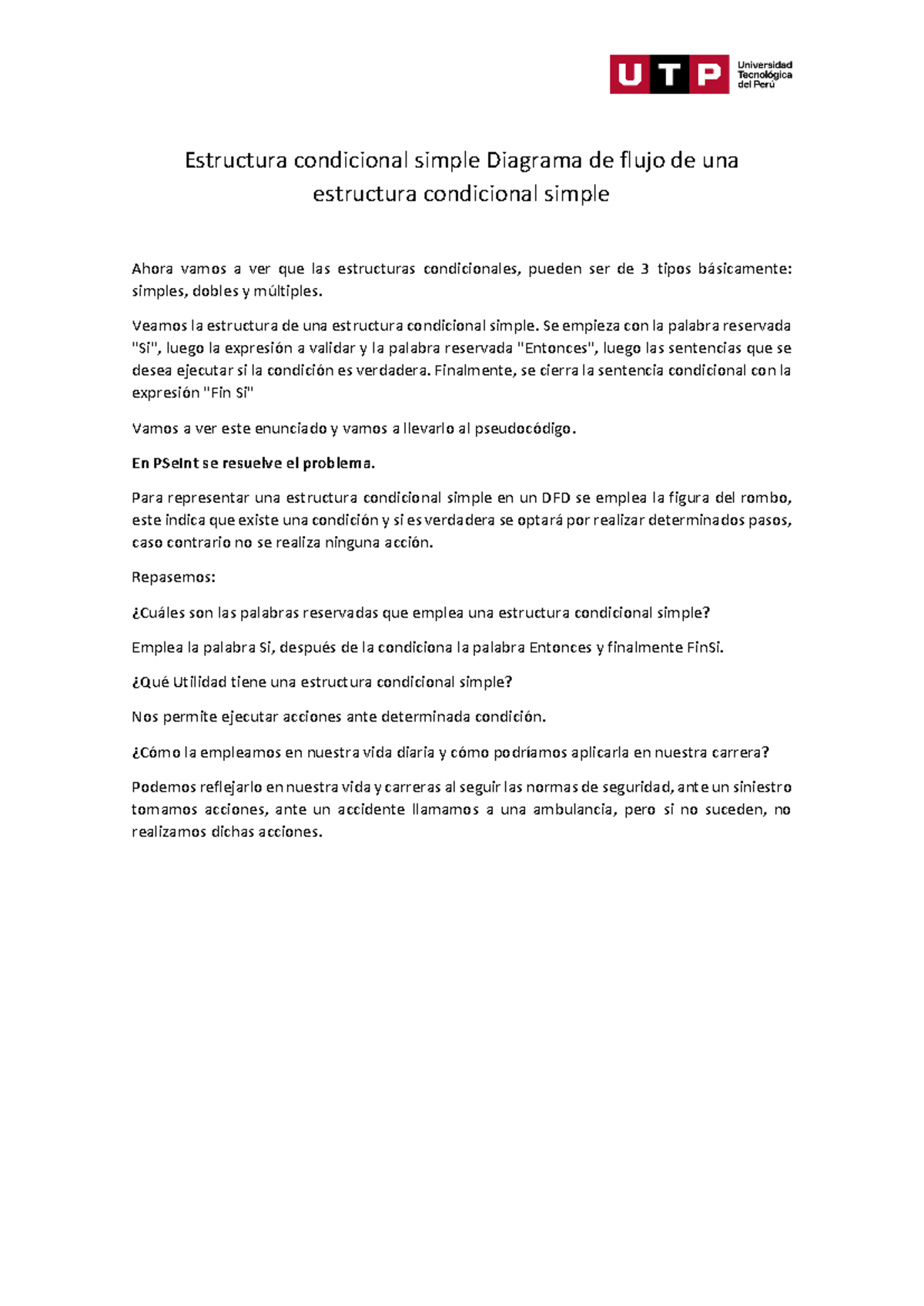 S06 - Estructura condicional simple Diagrama de flujo de una estructura ...
