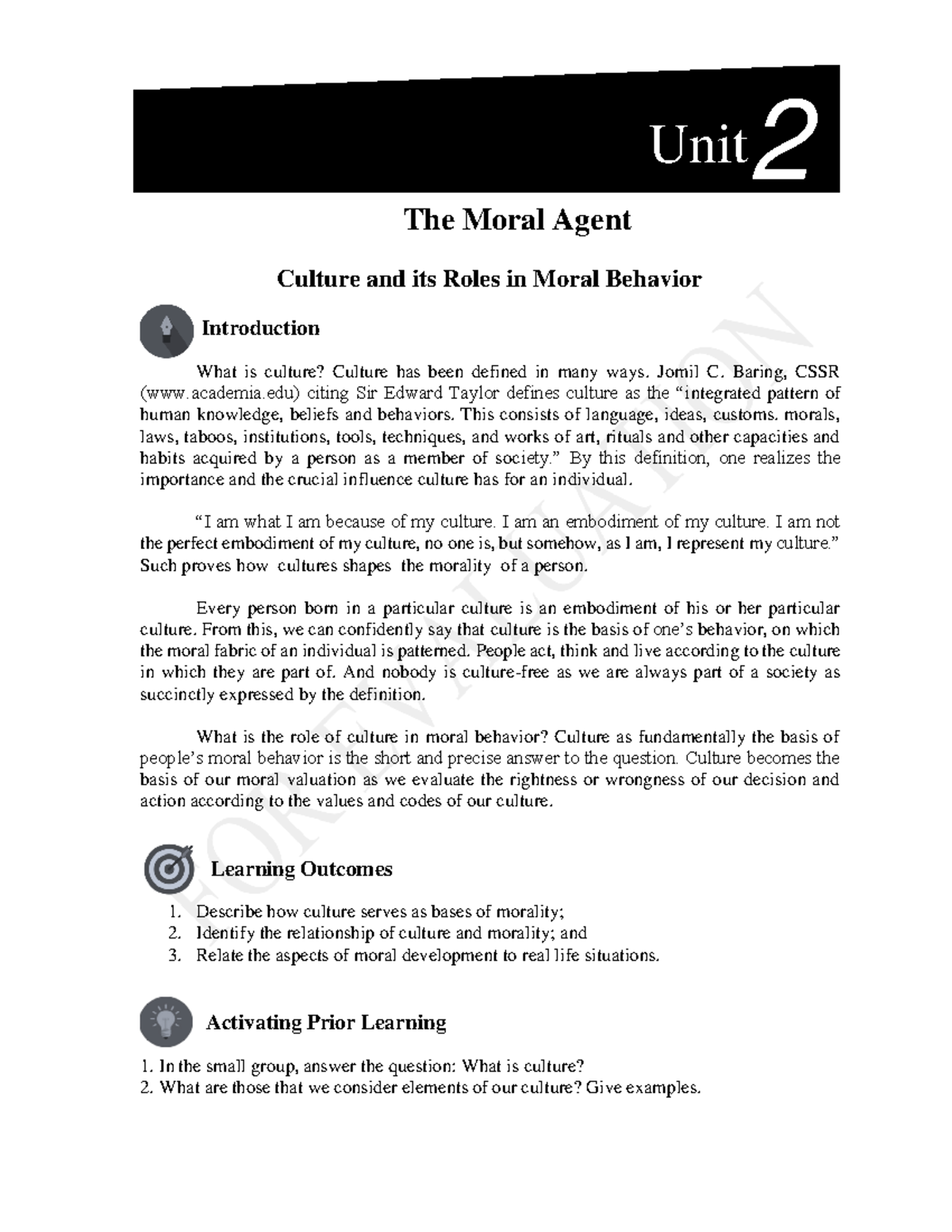 UNIT 2: Understanding the Moral Agent and Cultural Influences on Morality - Studocu