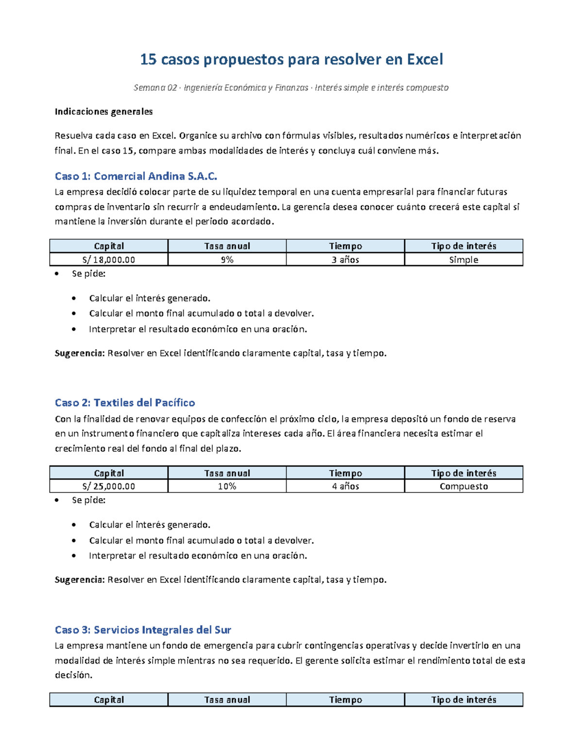 Casos Propuestos 15 - Excel Semana 02: Interés Simple y Compuesto - Studocu