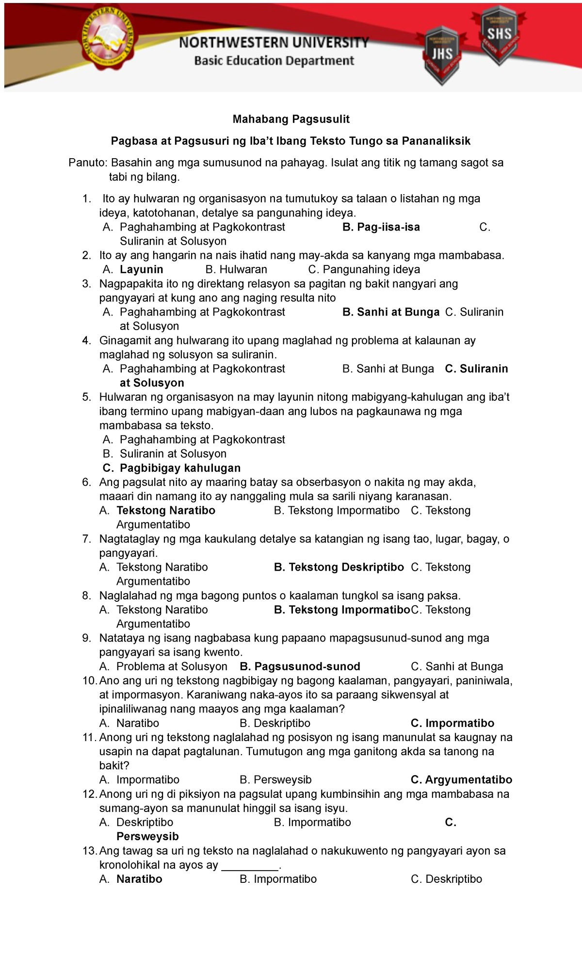 Mahabang Pagsusulit p Agbasa - Mahabang Pagsusulit Pagbasa at Pagsusuri ...