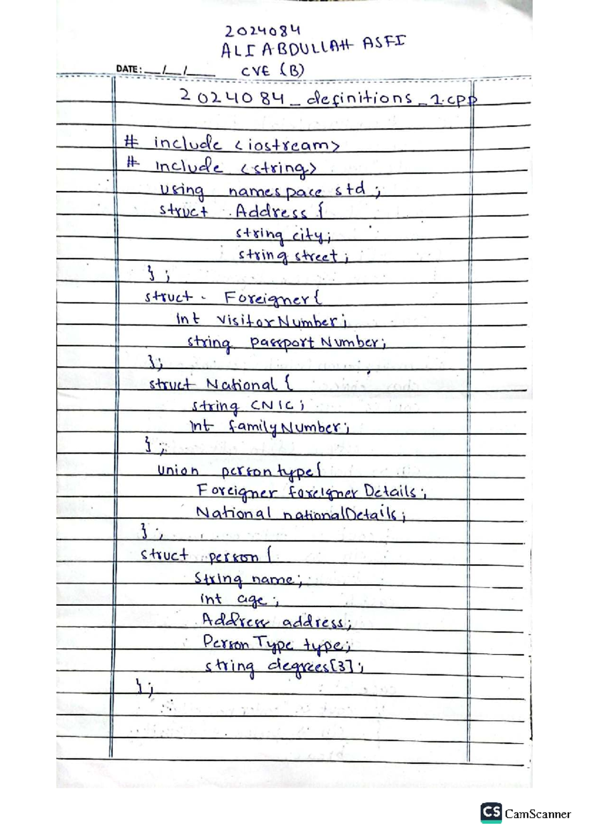 2024084 CVE (B) Lab Task: CPP Person Struct Definitions and ...
