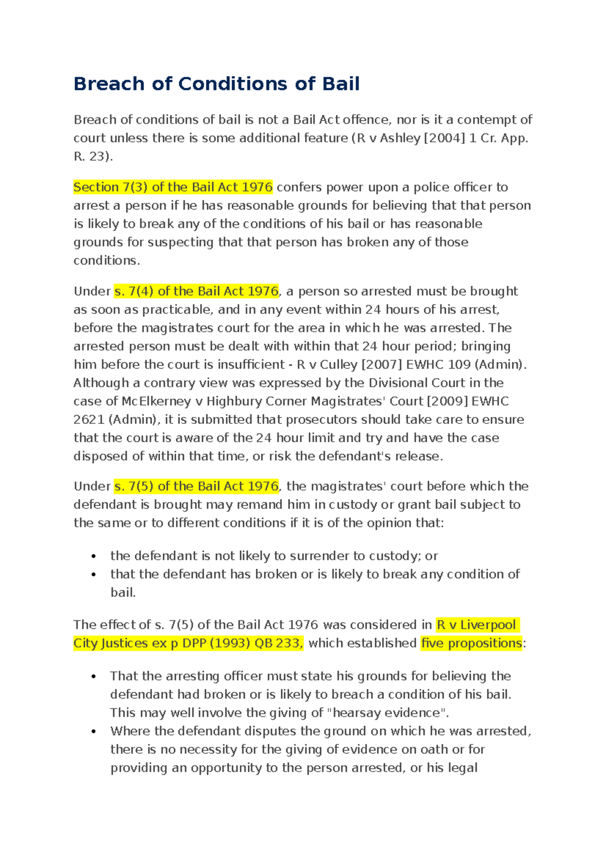 Bail Conditions Breach: Legal Overview and Key Considerations - Studocu