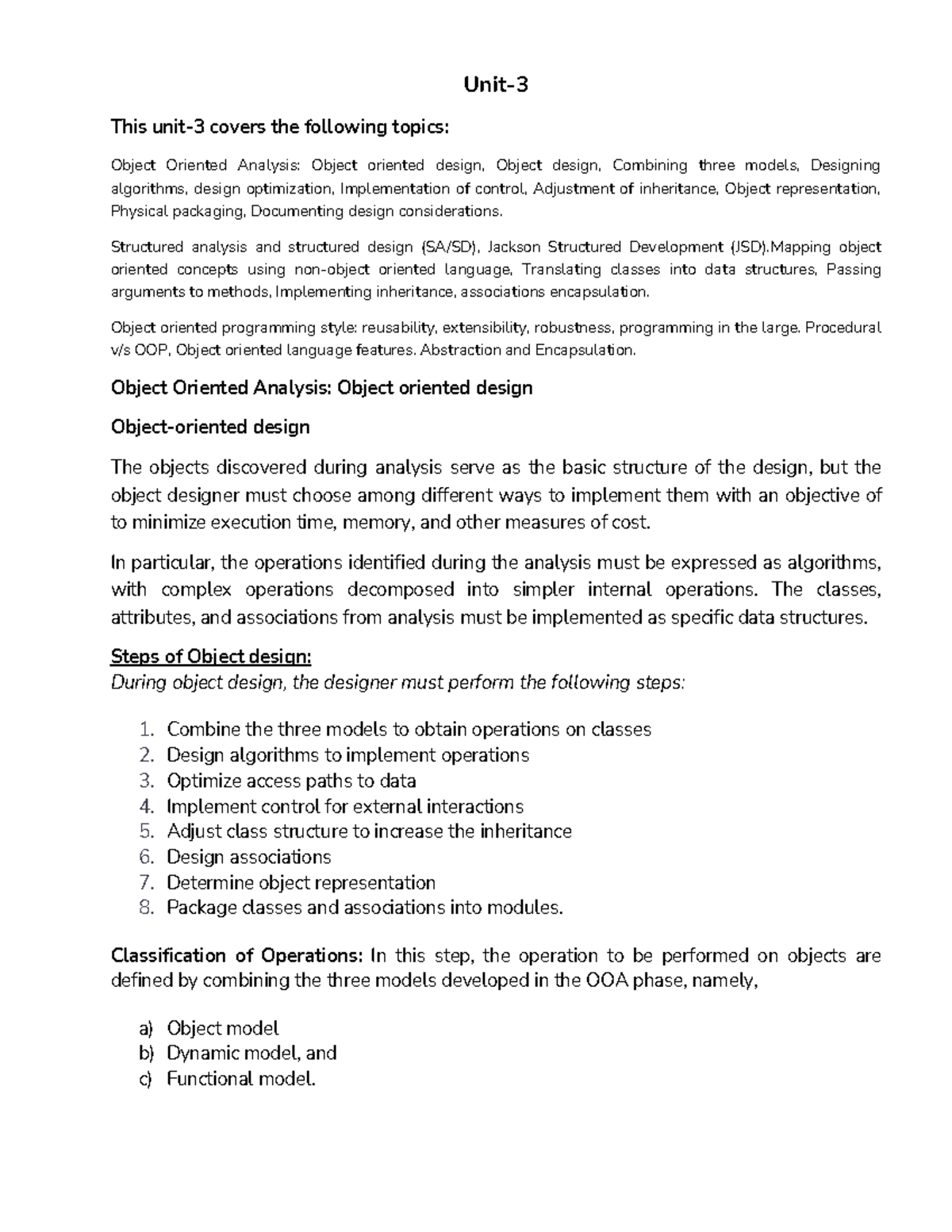 OOSD Unit 3 Updated Notes: Object-Oriented Design and Analysis - Studocu