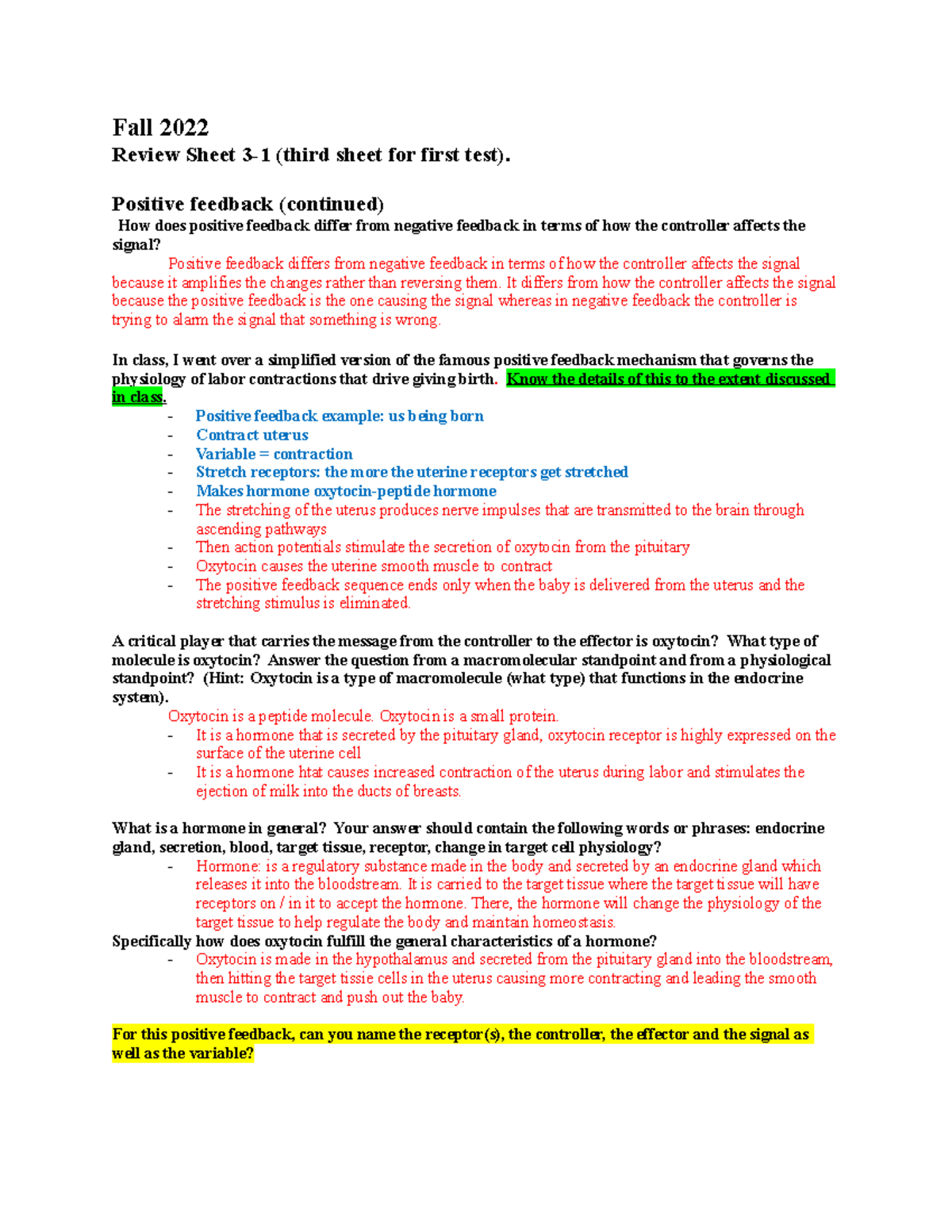 3rd Review Sheetfor First Lecture Exam Fall 2022 - Fall 2022 Review ...