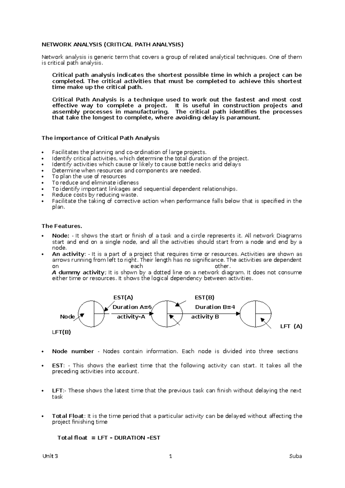 Critical Path Analysis Overview for Project Management (Unit 3) - Studocu