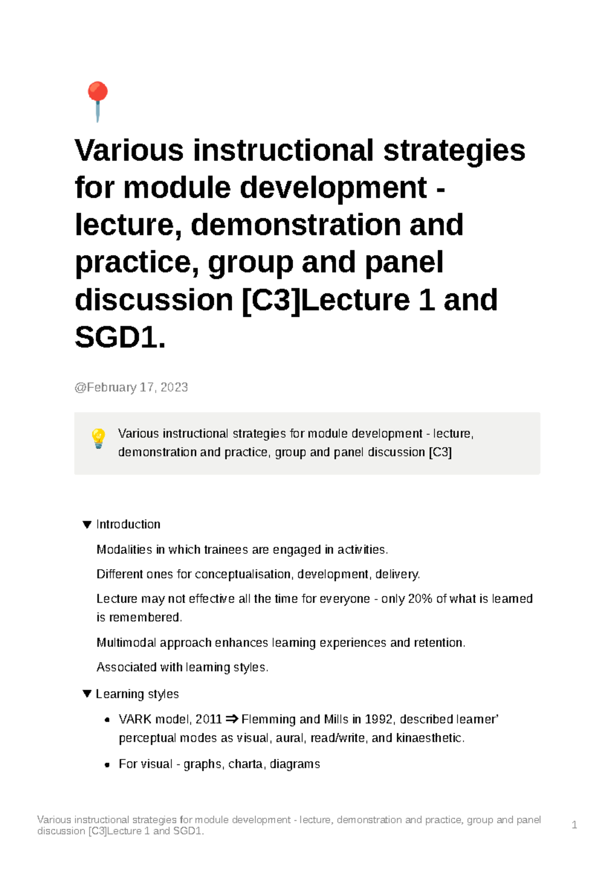 C3 Lecture 1: Instructional Strategies for Module Development and ...