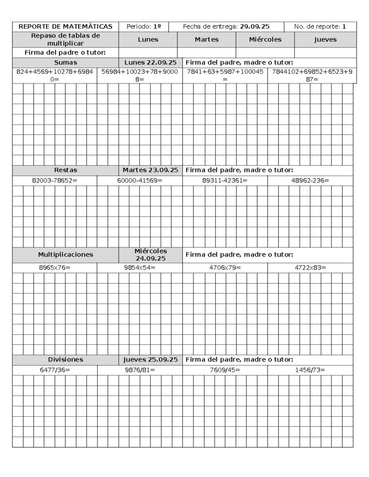 REPORTE DE MATEMÁTICAS Y LECTURA - 1º PERIODO - Studocu