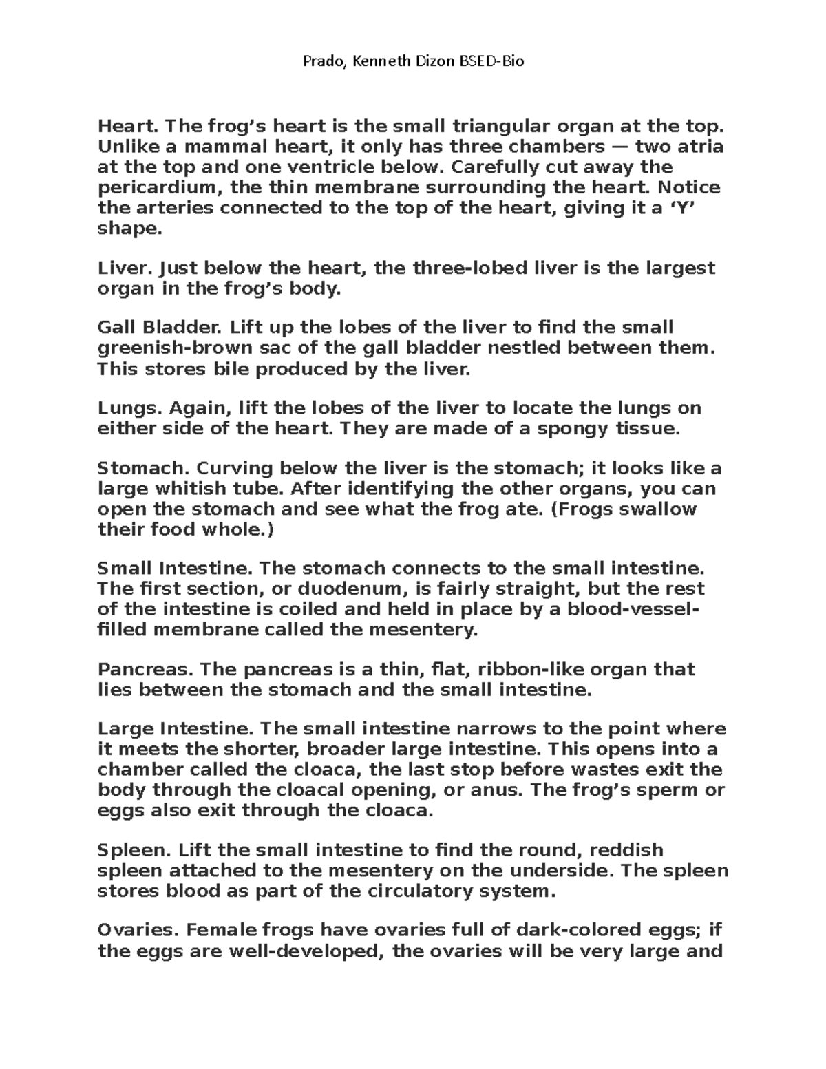 Frog dissection - How to properly dissect a frog - Prado, Kenneth Dizon ...