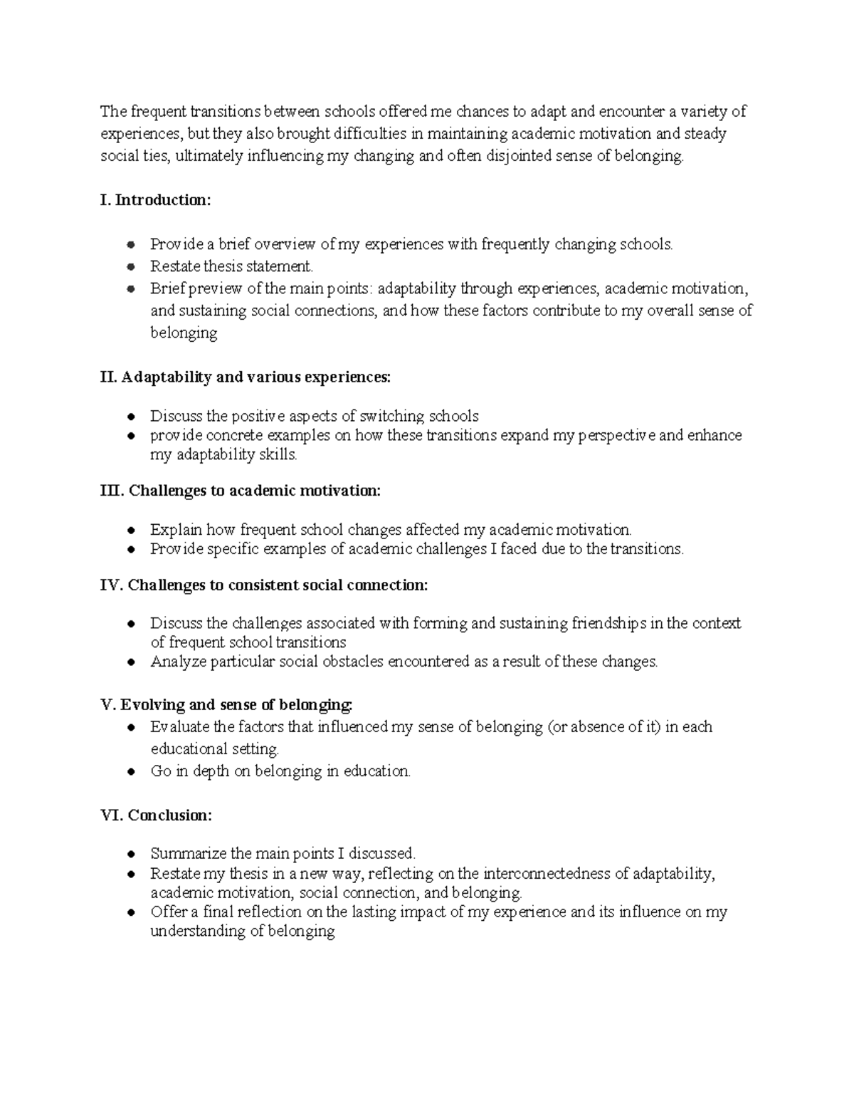Engwr outline - The frequent transitions between schools offered me ...