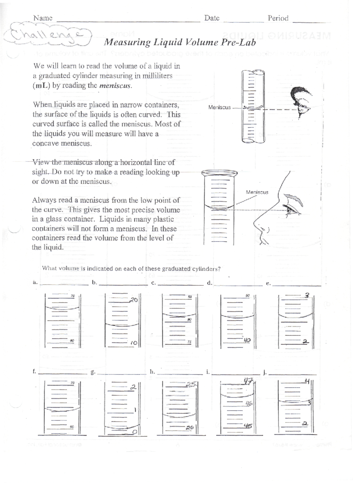 Volume Graduated Cylinder Worksheet