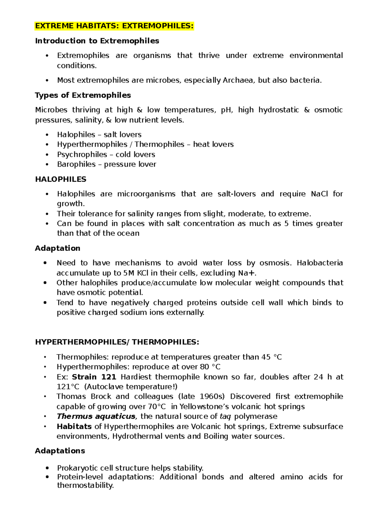 Extremophiles: An Overview of Life in Extreme Habitats - Studocu