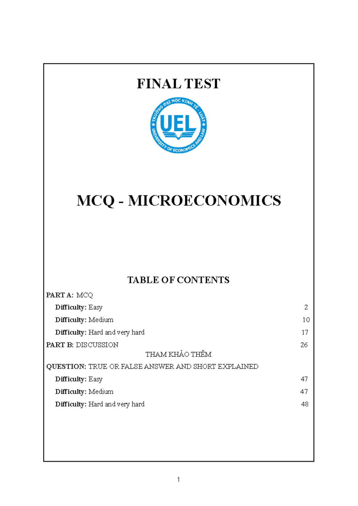 FINAL TEST MCQ - Microeconomics TA Exam Review - Studocu