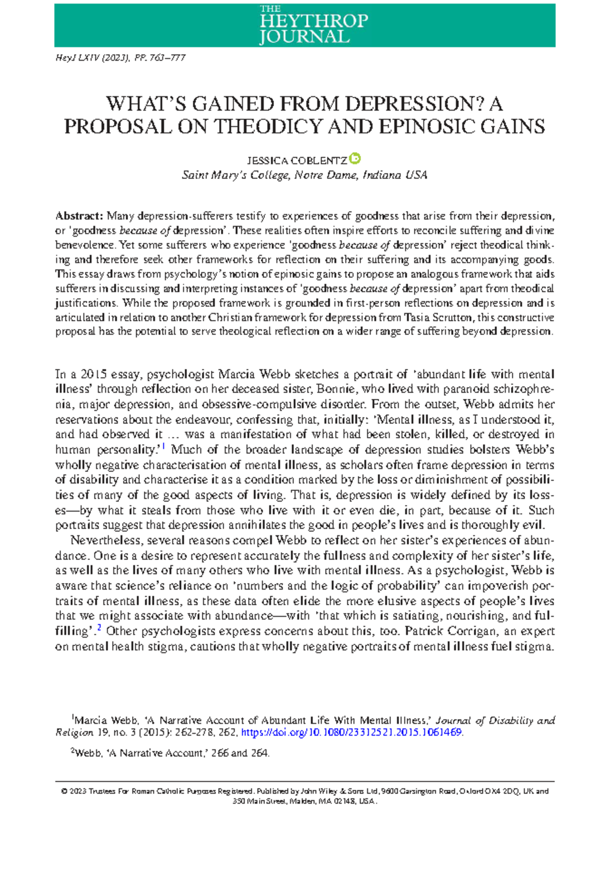 What’s Gained from Depression? A Theodicy and Epinosic Gains Framework ...